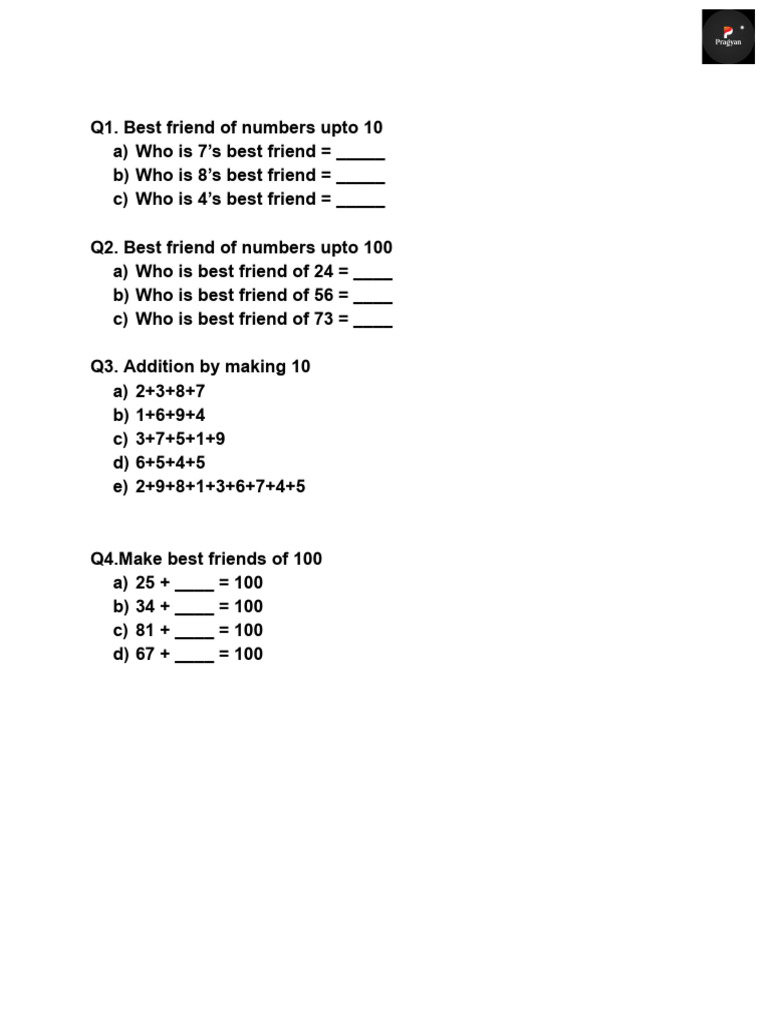 Best Friends of Numbers and Addition | PDF