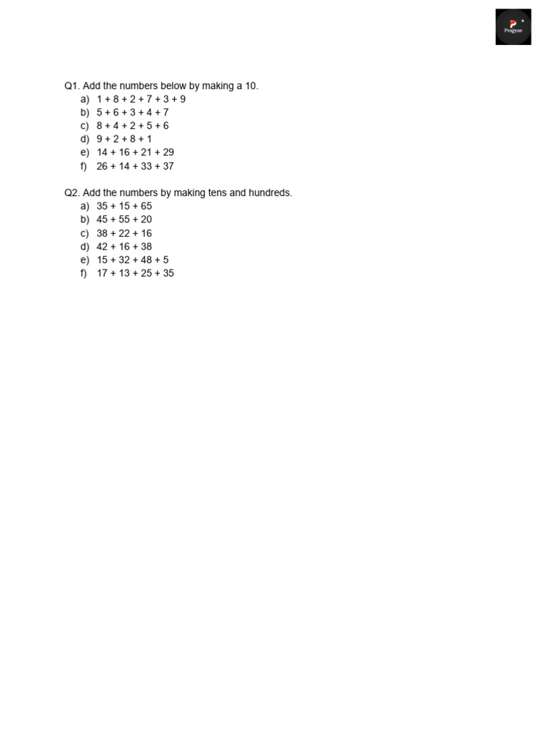 Class 3 Mental Math Addition Practice | PDF