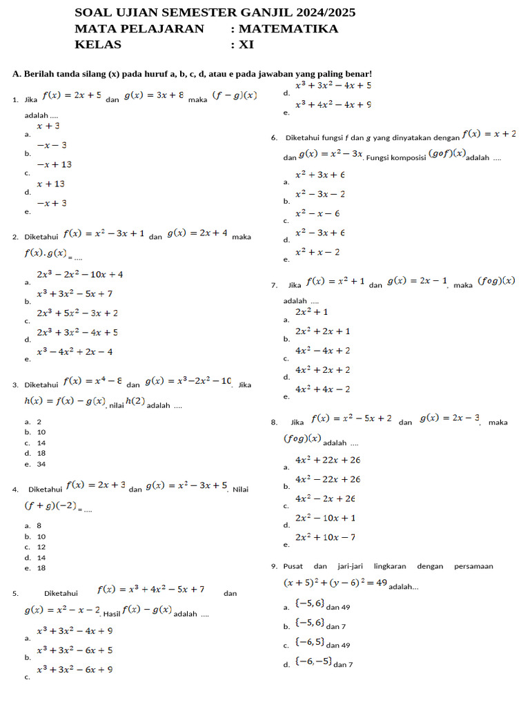 Soal US MM XI Ganjil 2024 | PDF