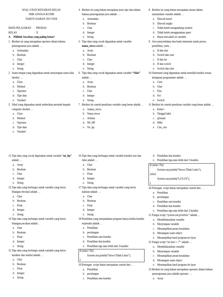 Soal Ukk Prodas X | PDF