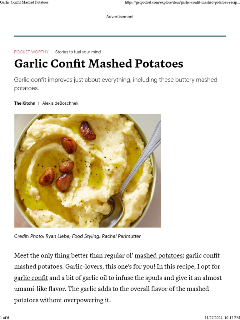 Garlic Confit Mashed Potatoes | PDF | Potato | Garlic