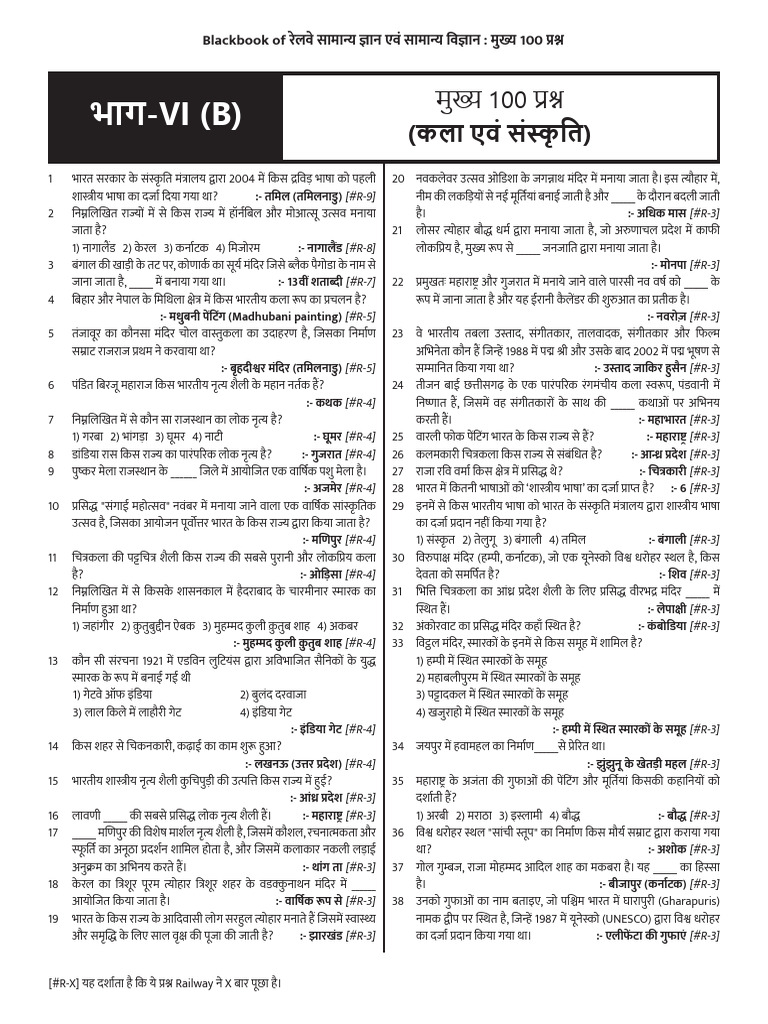 Art & Culture Top 100 (Blackbook Railway GK - Hindi) | PDF