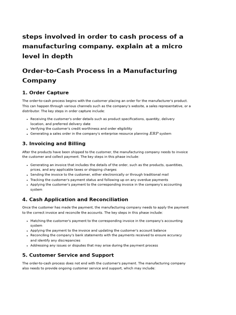Order-to-Cash Steps in Manufacturing | PDF | Invoice | Business Economics