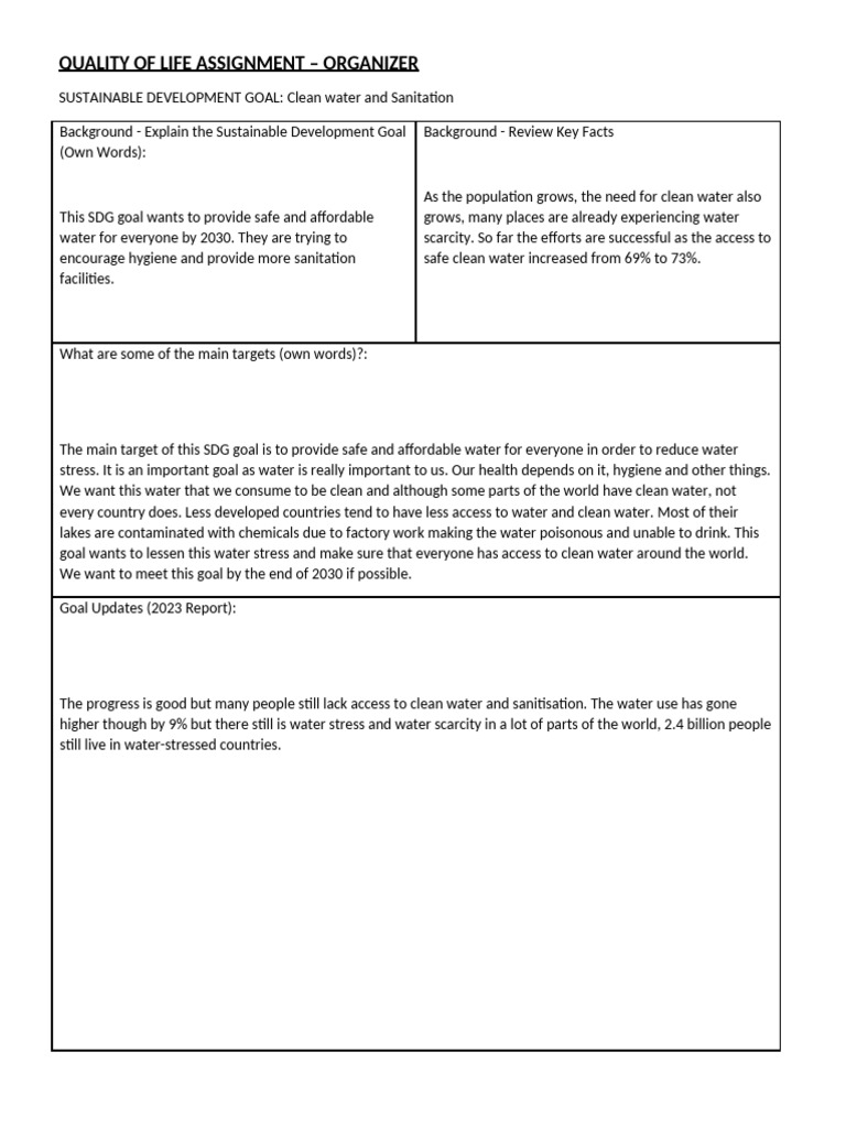 Global Inequality Assignment Organizer | PDF | Drinking Water | Water
