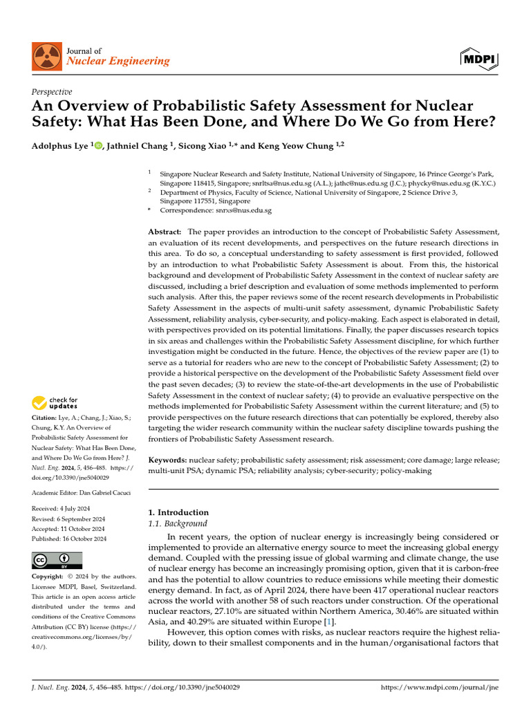 An Overview of Probabilistic Safety Assessment For Nuclear Safety: What ...