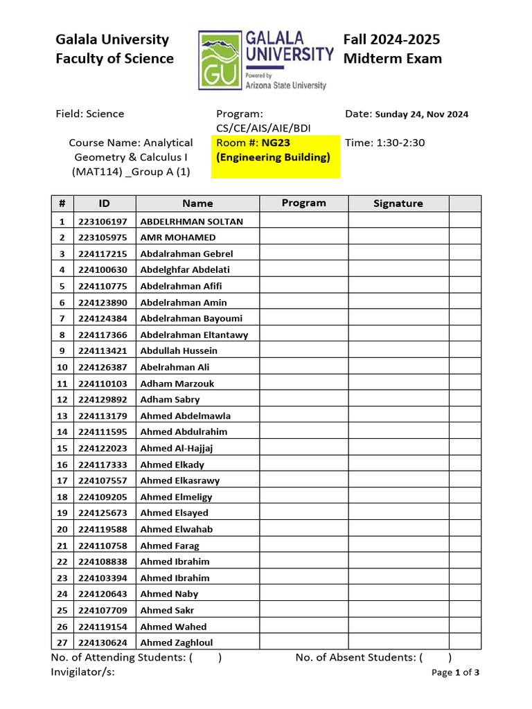 MAT114 - Midterm - Final - STD - Attnds List | PDF