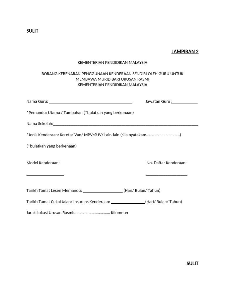 Surat Kebenaran Guna Kenderaan Sendiri-Kpm | PDF