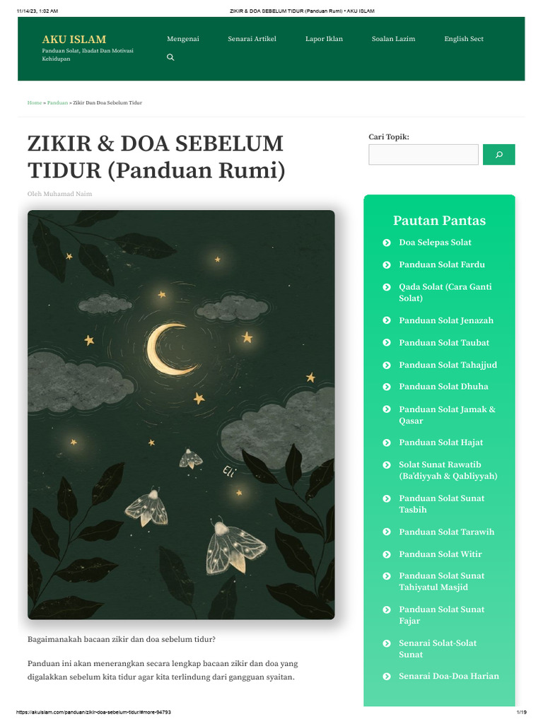 ZIKIR & DOA SEBELUM TIDUR (Panduan Rumi) | PDF