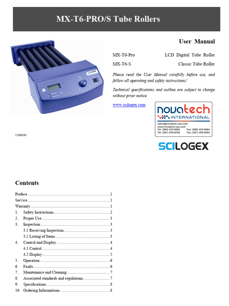 Scilogex MX-T6-Pro - S Tube Rollers Manual | PDF | Power Supply | Liquid Crystal Display