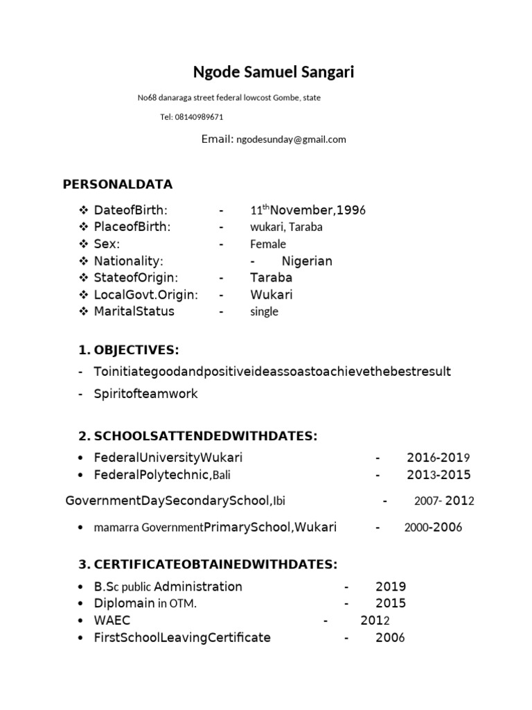 Ngode Samuel Sangari CV | PDF