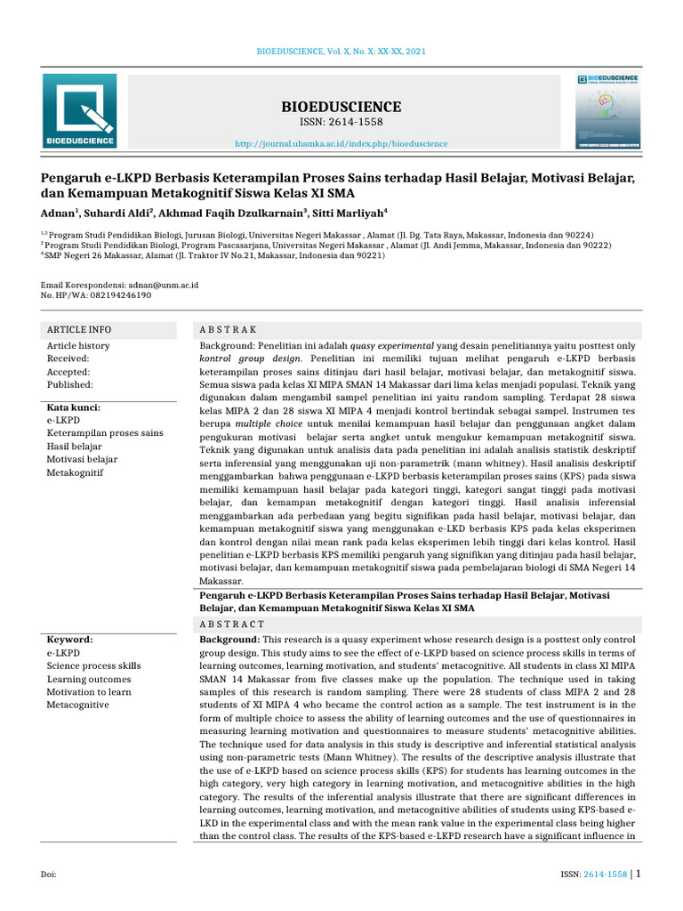 PENGARUH e LKPD BERBASIS KETERAMPILAN PROSES SAINS TERHADAP HASIL | PDF