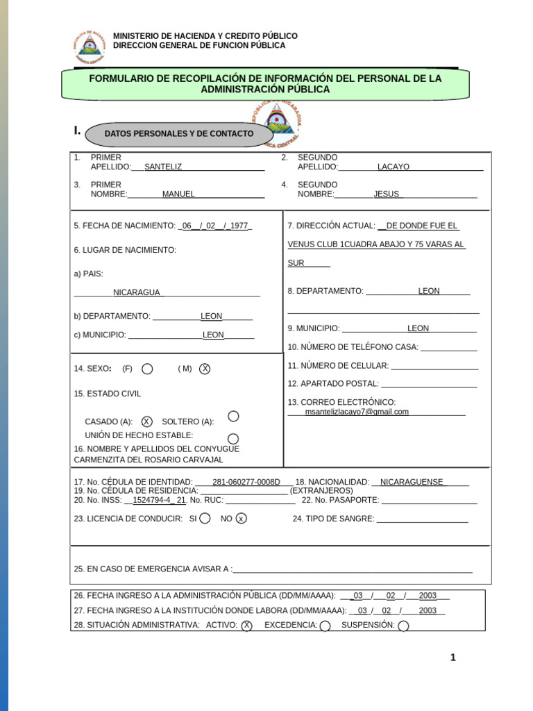 Intructivo y Formulario Modificado Santeliz | PDF | Nicaragua