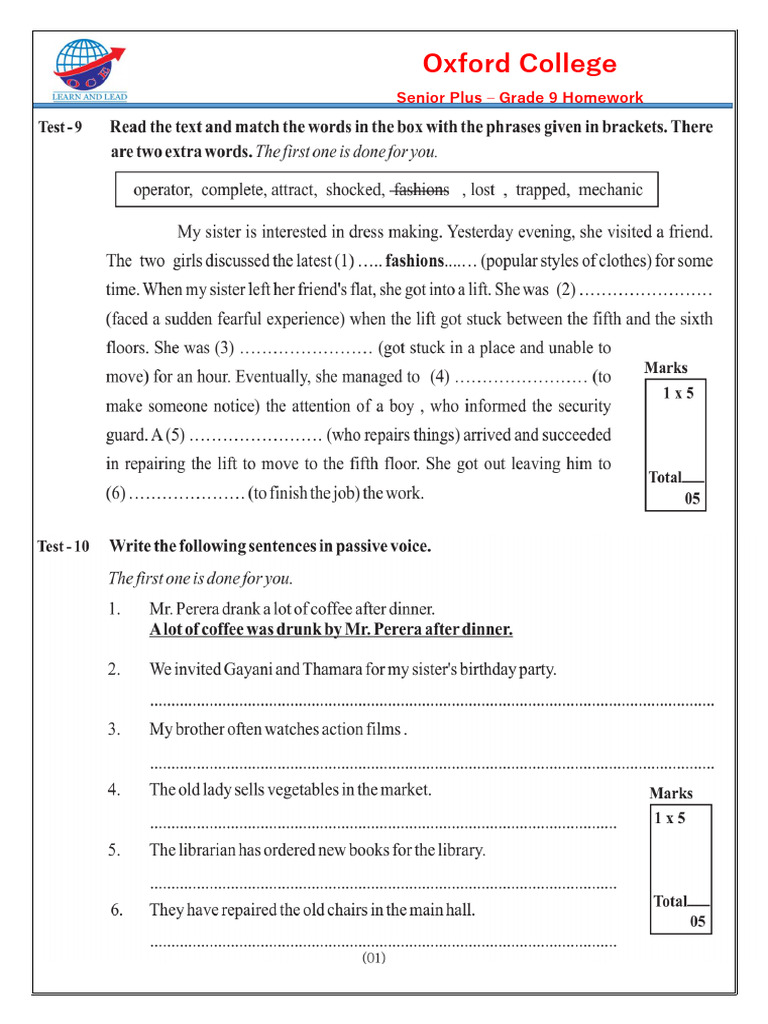 Grade 9 Homework | PDF