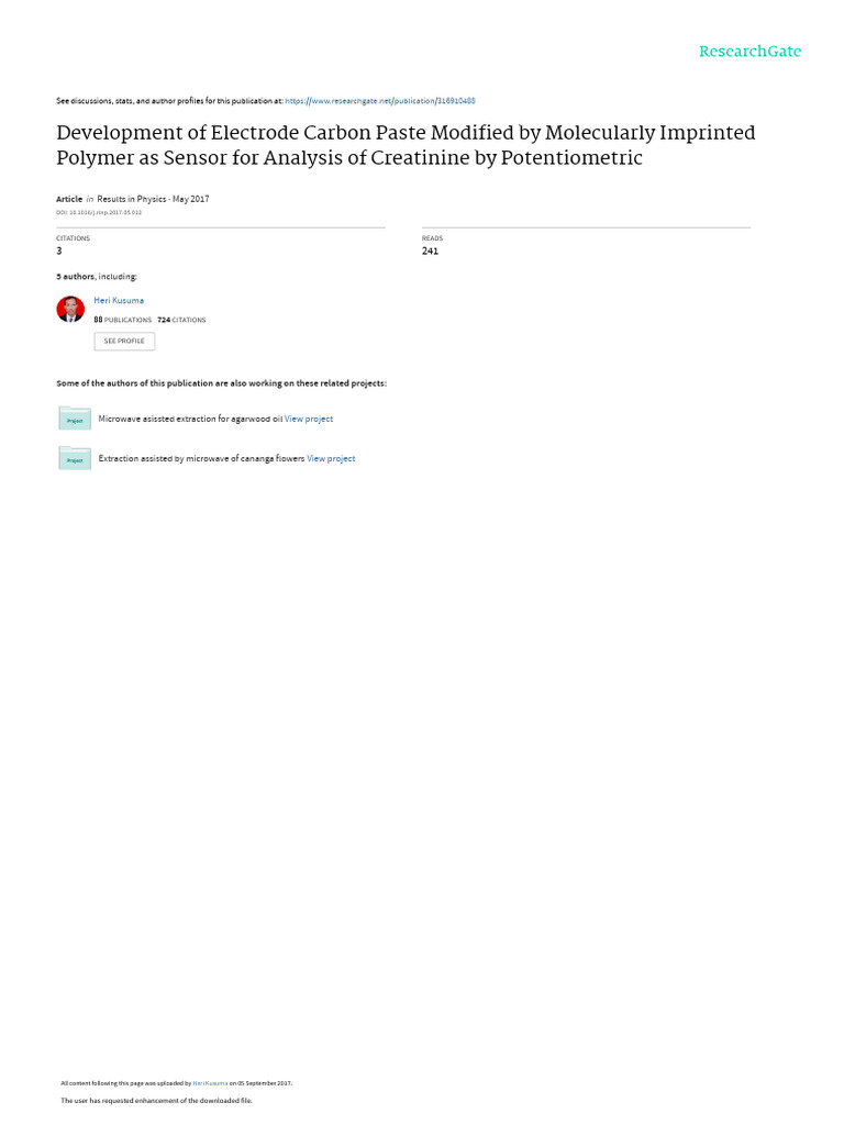 Development of Electrode Carbon Paste Modified by Molecularly Imprinted Polymer As Sensor For ...