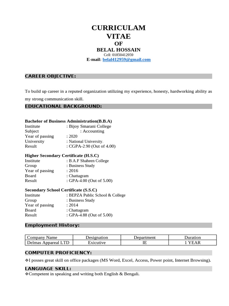 Belal Hossain's Professional CV | PDF