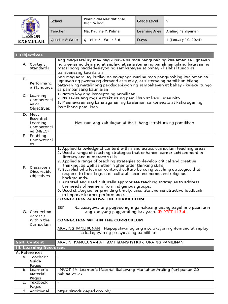 Co1 Q2 DLP Ap 9 W5 6 Pamilihan | PDF