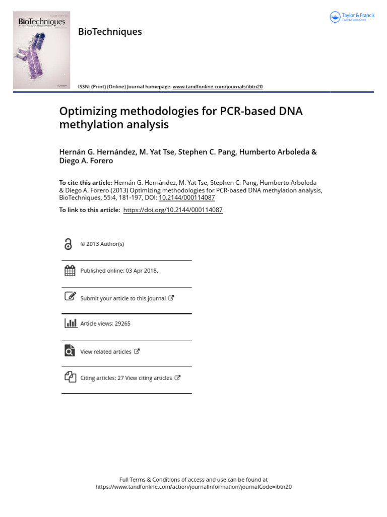 Optimizing Methodologies For PCR-based DNA Methylation Analysis | PDF | Biology | Molecular Biology