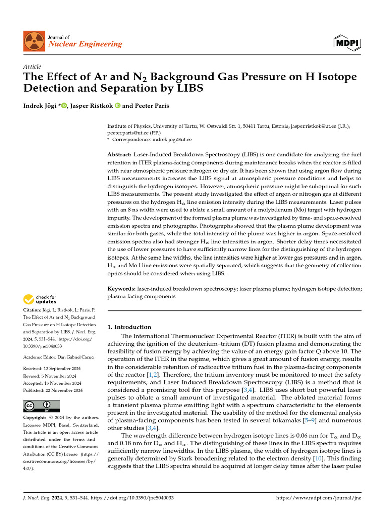 The Effect of Ar and N2 Background Gas Pressure On H Isotope Detection ...