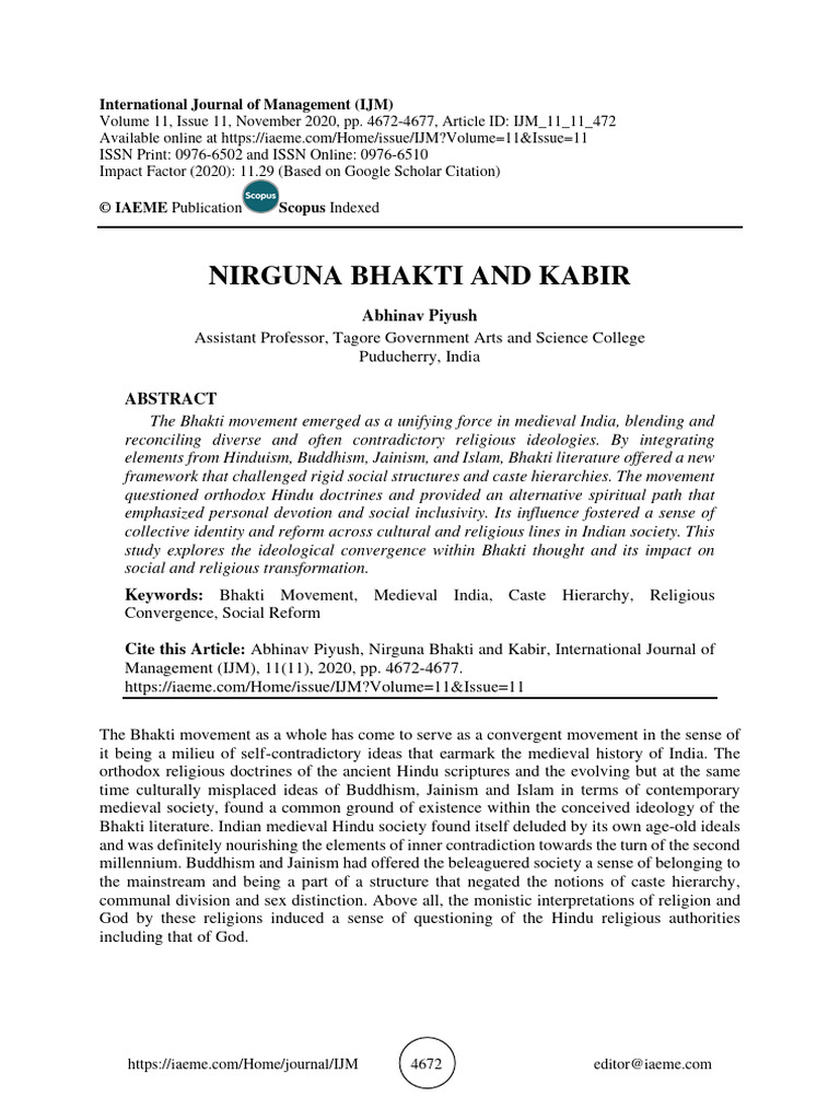 Nirguna Bhakti & Kabir: Social Reform | PDF | Brahman | Bhakti