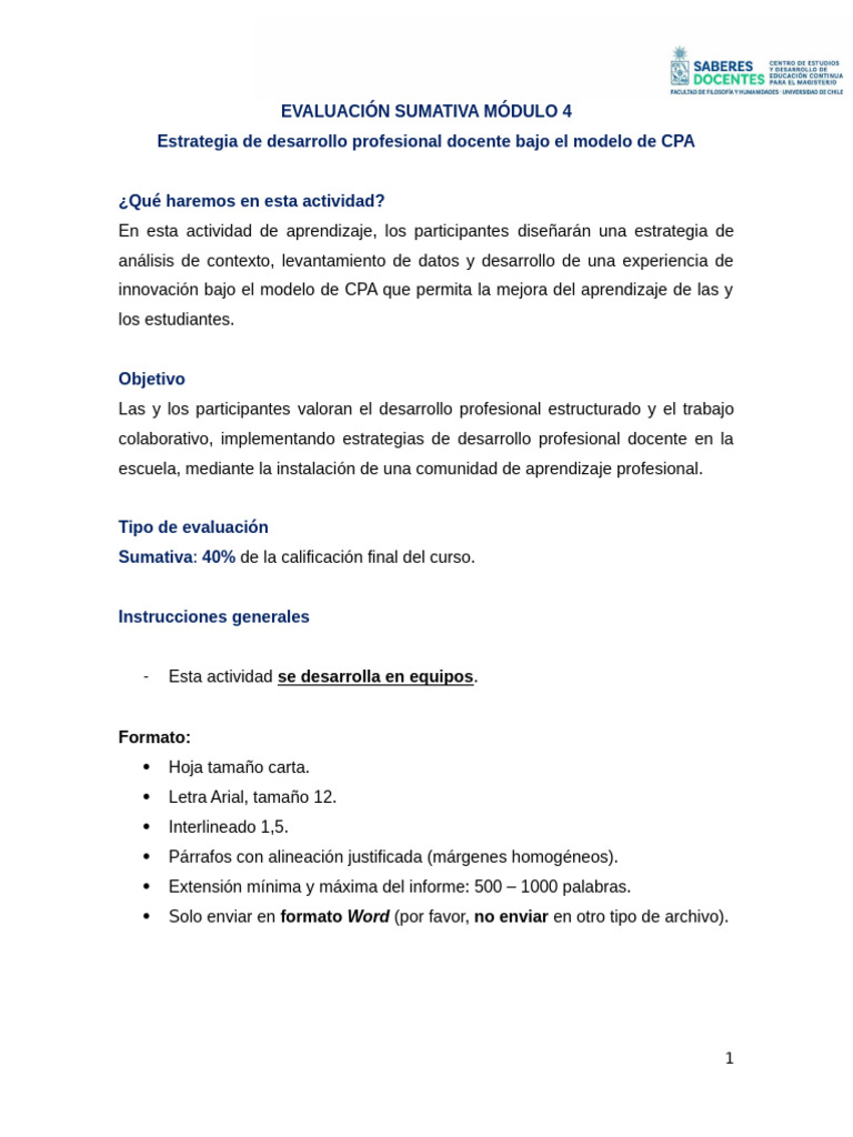 1.evsum m4 | PDF | Enseñando | Aprendizaje