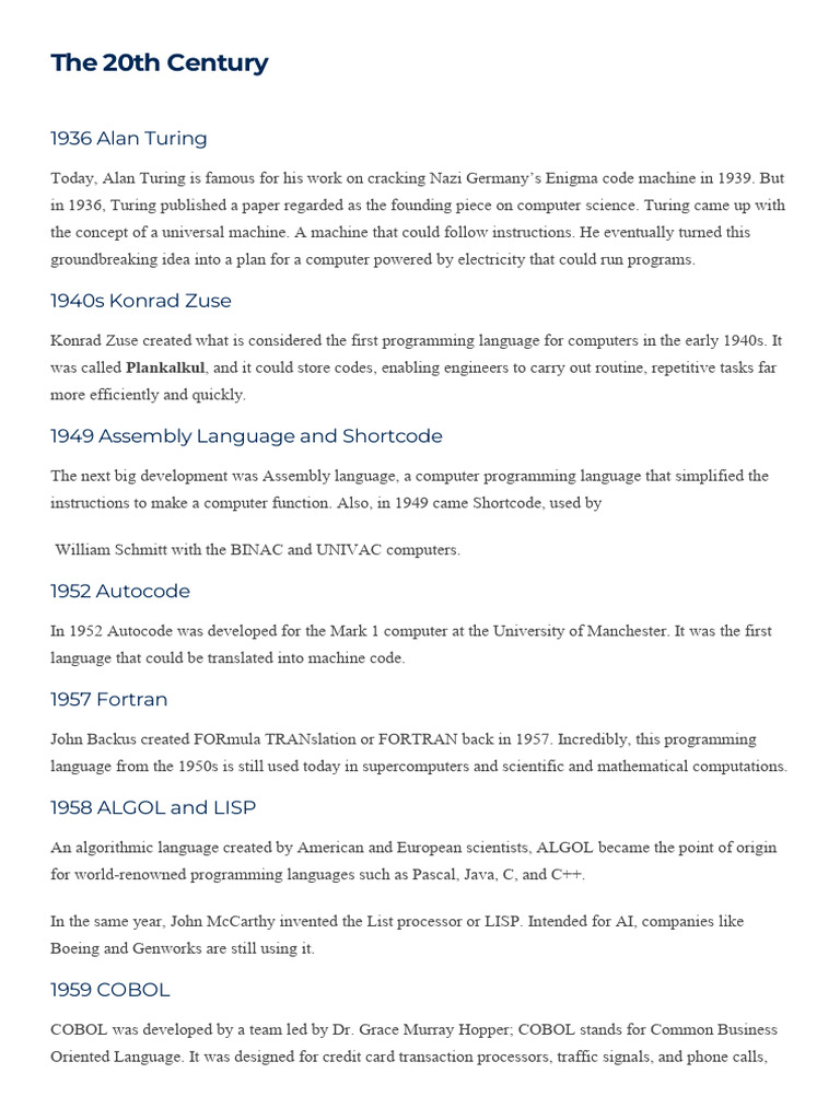 20th Century Programming Languages Timeline | PDF | Programming ... 20th Century Programming Languages Timeline | PDF | Programming ...