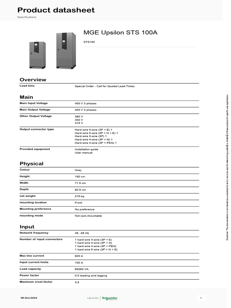 Schneider Electric - Static-Transfer-Switches - STS100 | PDF | Electrical Engineering | Electricity