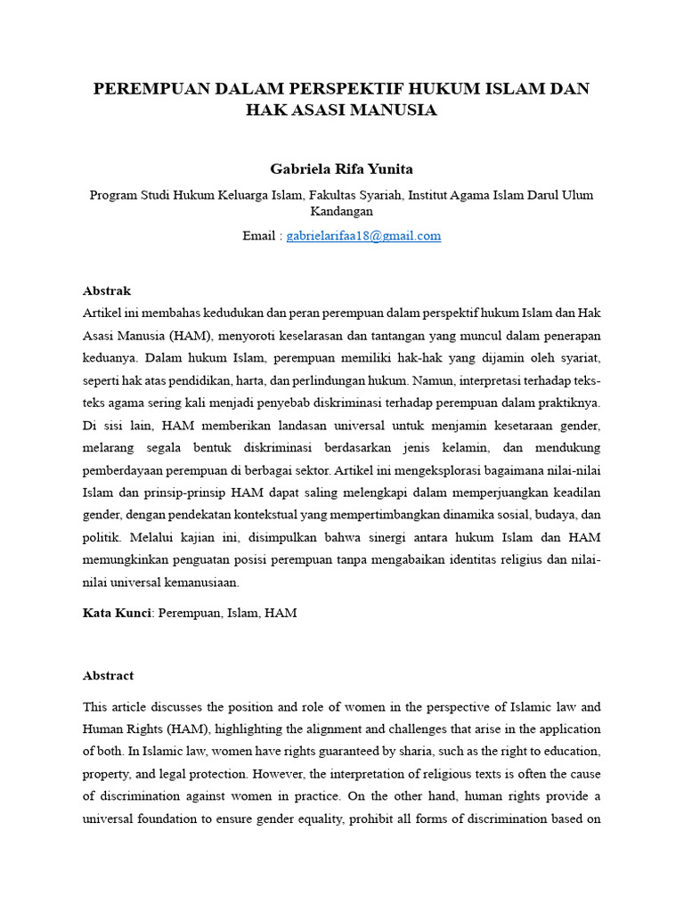 Perempuan Dalam Perspektif Hukum Islam Dan Hak Asasi Manusia | PDF