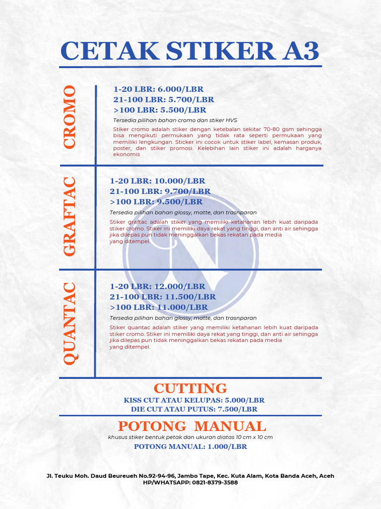 Cetak Stiker A3 | PDF
