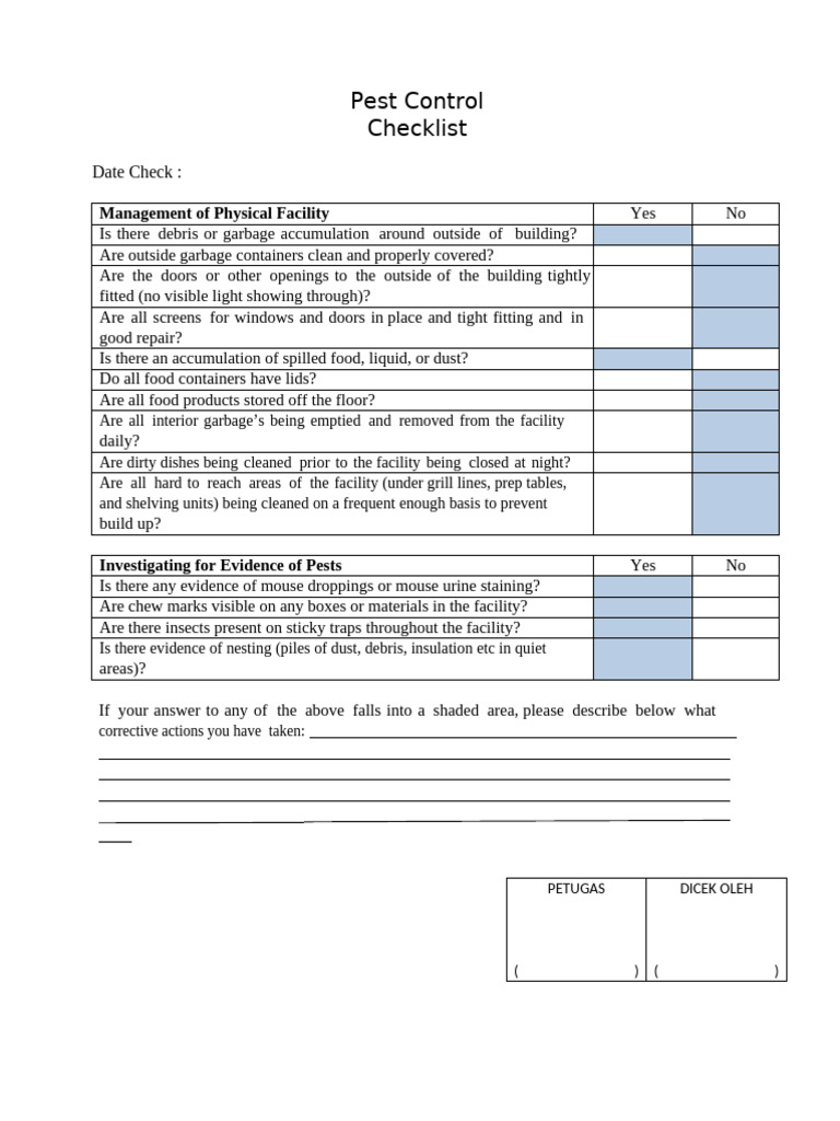 Pest - Control - Checklist Form | PDF