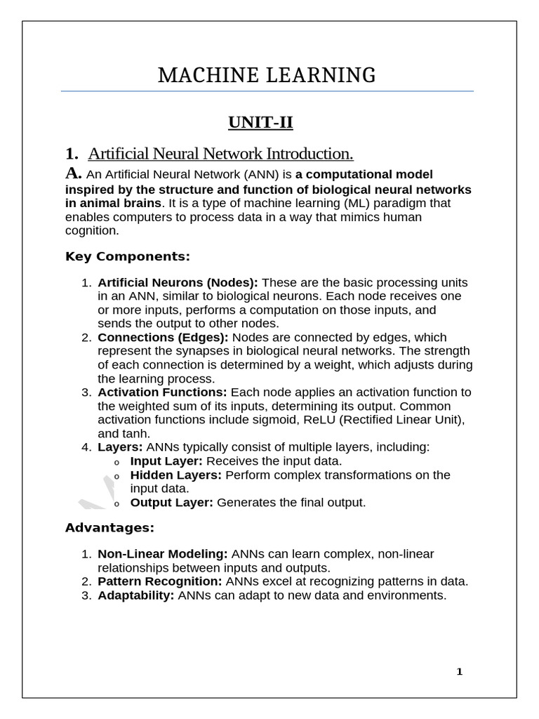 MACHINE LEARNING Unit-2 | PDF | Artificial Neural Network | Type I And Type Ii Errors