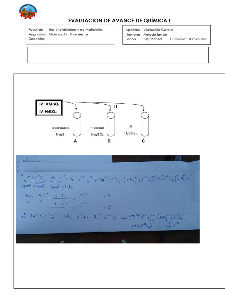 EVALUACION DE AVANCE N°1 - Valladolid Garcia Amado. | PDF | Cobre | Redox