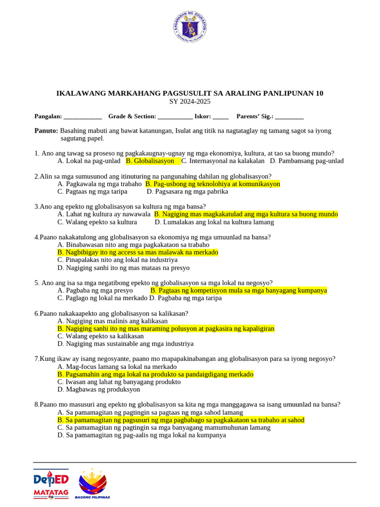 AP-10 TQ 2nd Quarter | PDF