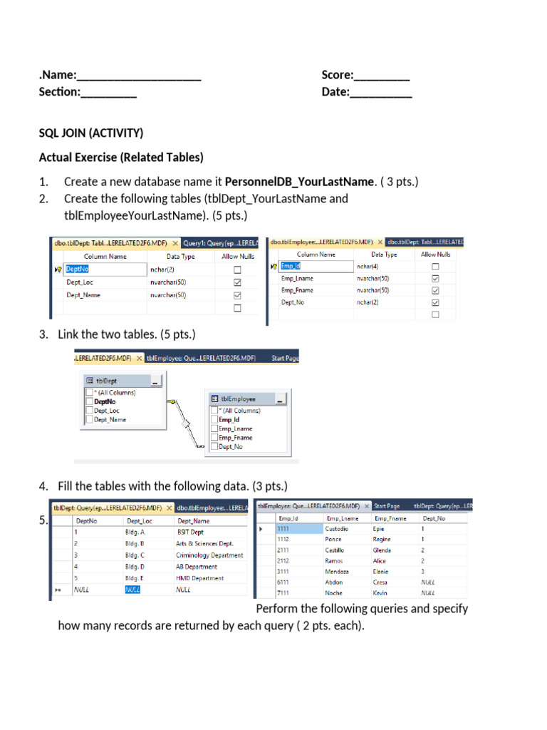 SQL Joins Activity | PDF
