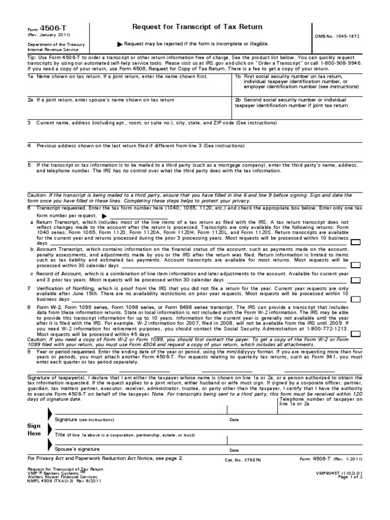 Form 4506 T | Download Free PDF | Irs Tax Forms | Internal Revenue Service