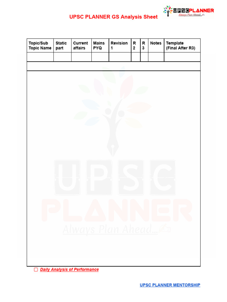 Mentorship Track Sheet by UPSC PLANNER | PDF