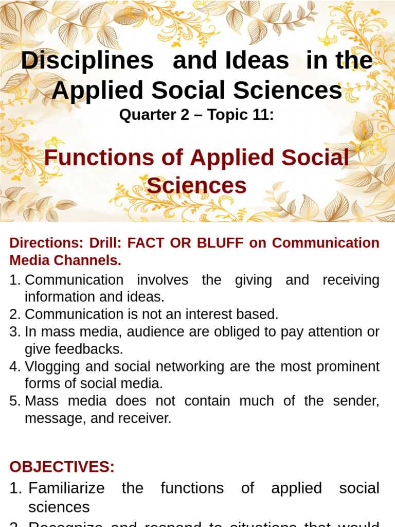 DIASS - Q2 - WEEK 11 - Functions of Applied Social Sciences | PDF | Social Sciences | Science