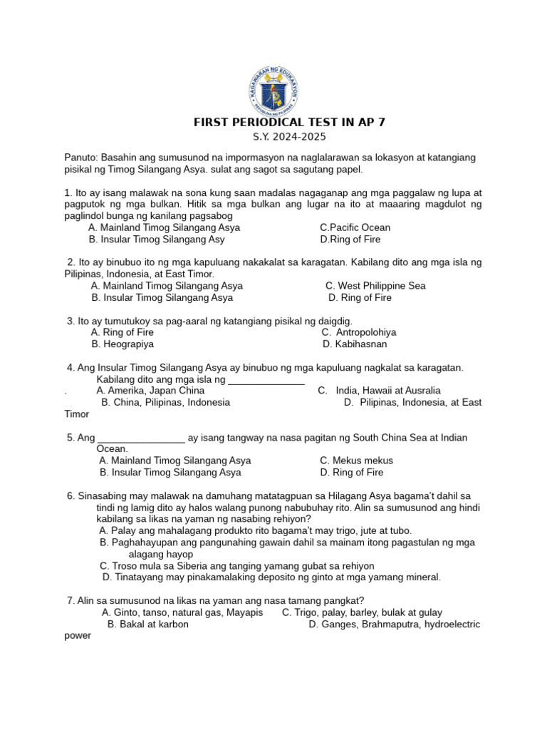 7-Aral Pan 7 Test Q | PDF