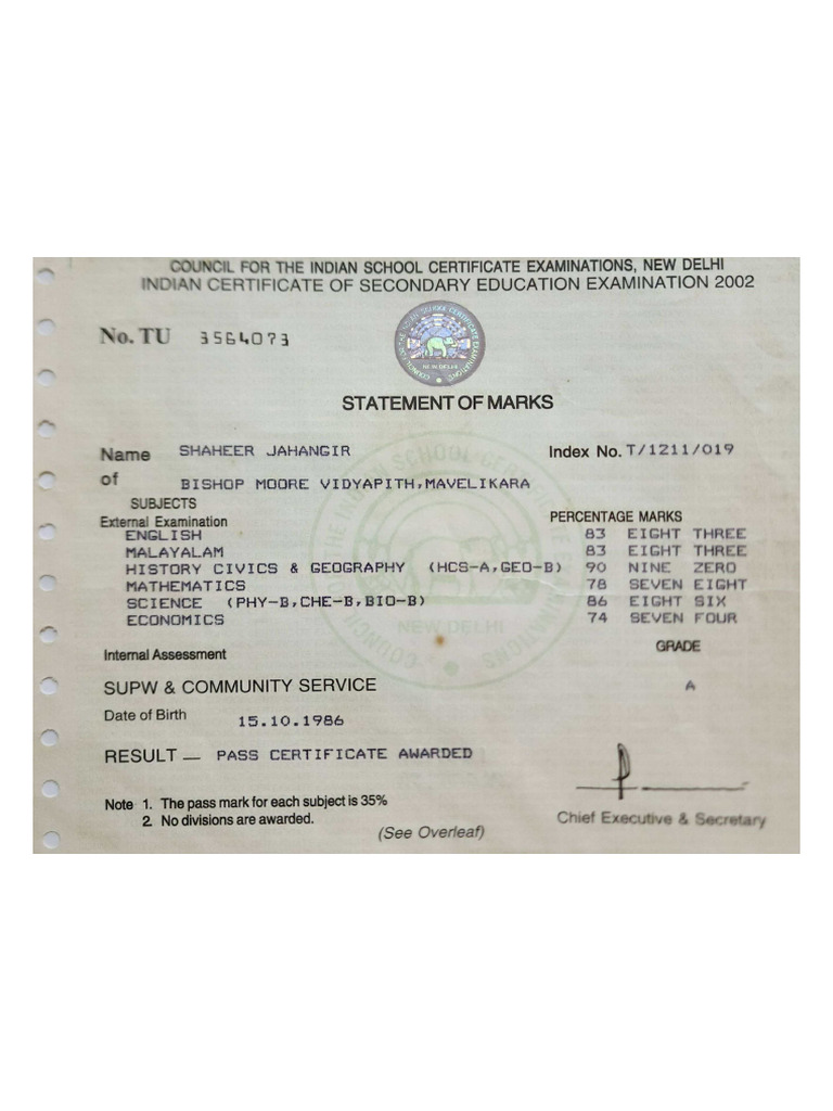 ICSE XTH CERTIFICATE | PDF