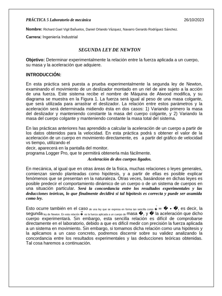 Practica5 2022 | PDF | Masa | Fuerza