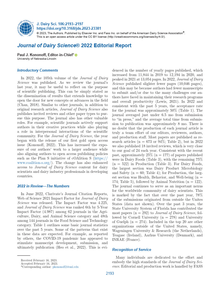Journal of Dairy Science 2022 | PDF | Open Access | Academia