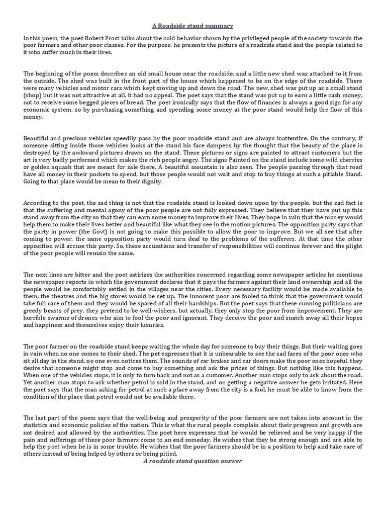 A Roadside Stand Summary | PDF