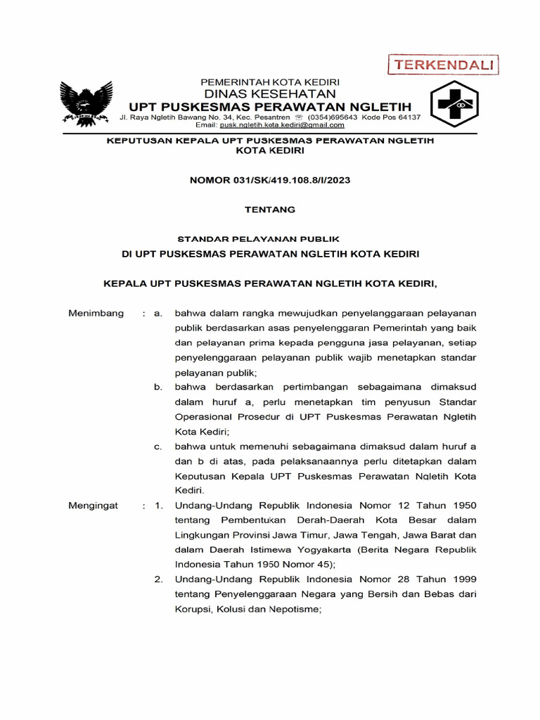 031 SK Standar Pelayanan Publik - Terkendali | PDF