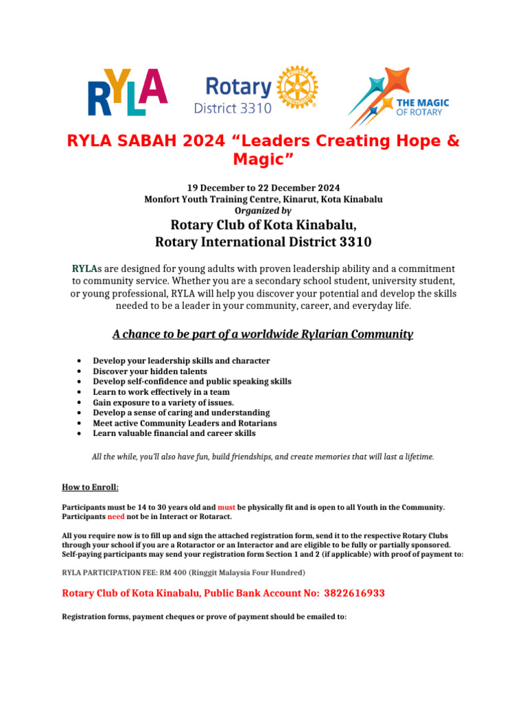 RYLA Sabah Application Form | PDF