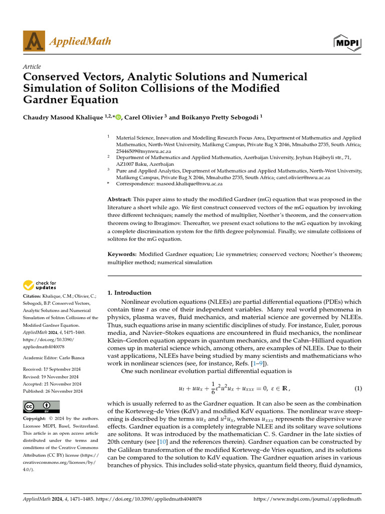Conserved Vectors, Analytic Solutions and Numerical Simulation of ...