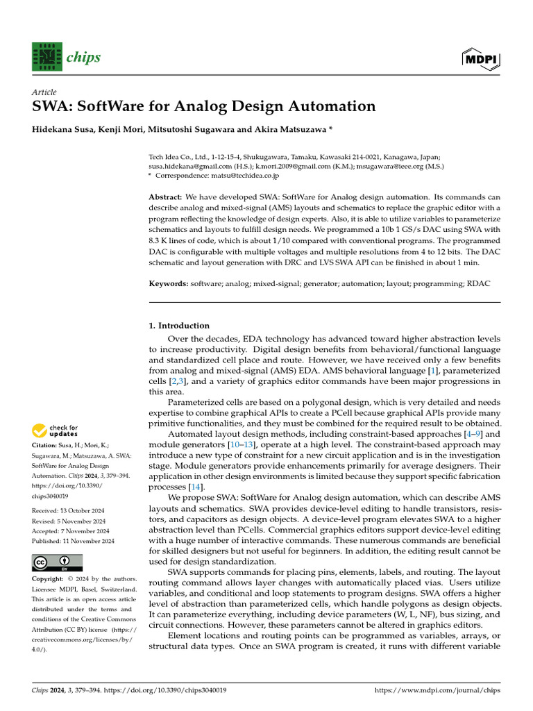 SWA: SoftWare For Analog Design Automation | PDF | Electronic Design ...