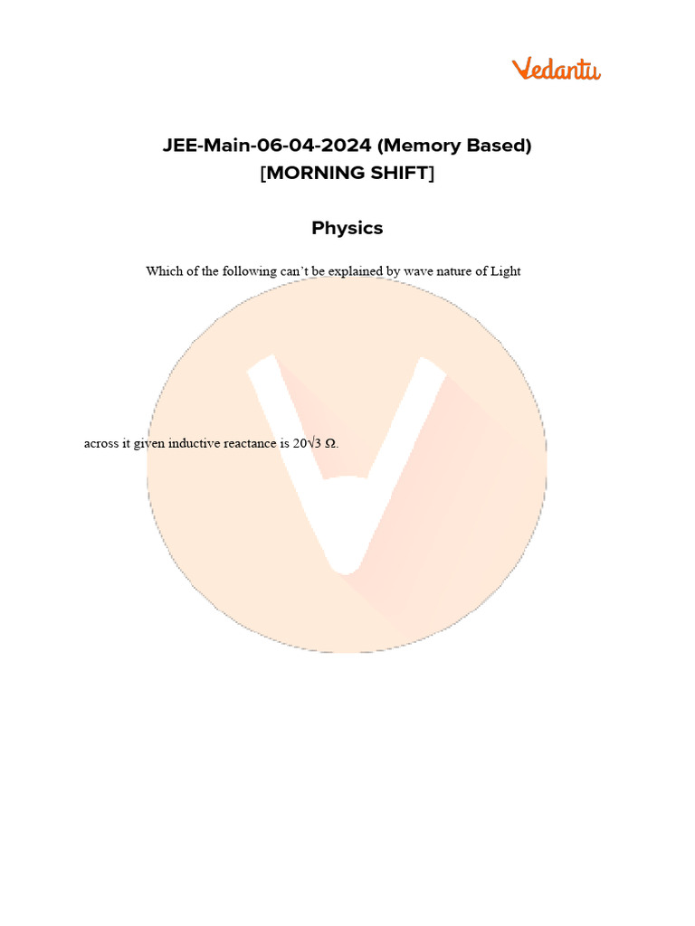 JEE Main 2024 (April 6 Shift 1) Physics Question Paper With Solutions (PDF) | PDF | Electronvolt ...