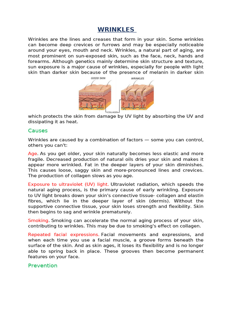 Causes and Prevention of Wrinkles | PDF | Wrinkle | Skin