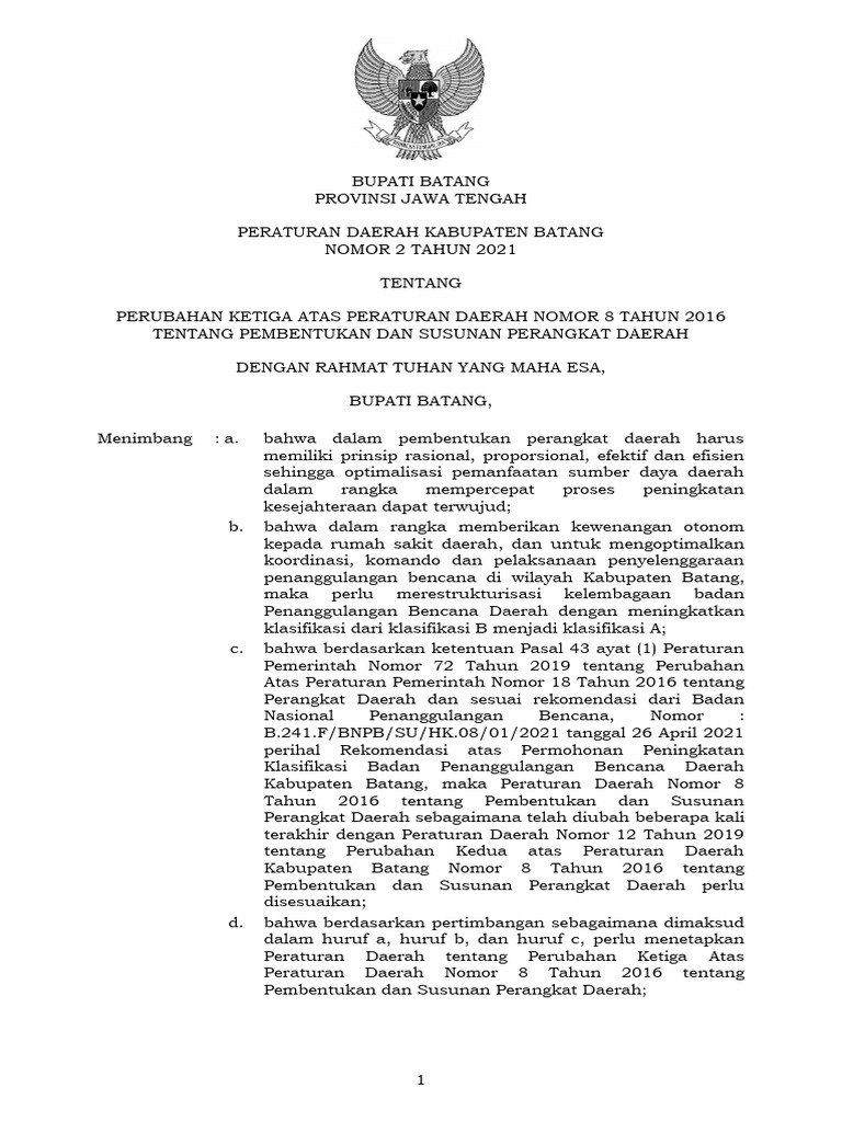 Perda KAB BATANG TTG Susunan Perangkat Da | PDF