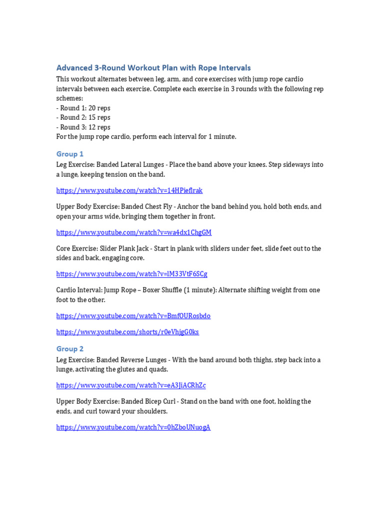 Advanced 3-Round Workout Plan With Rope Intervals | PDF
