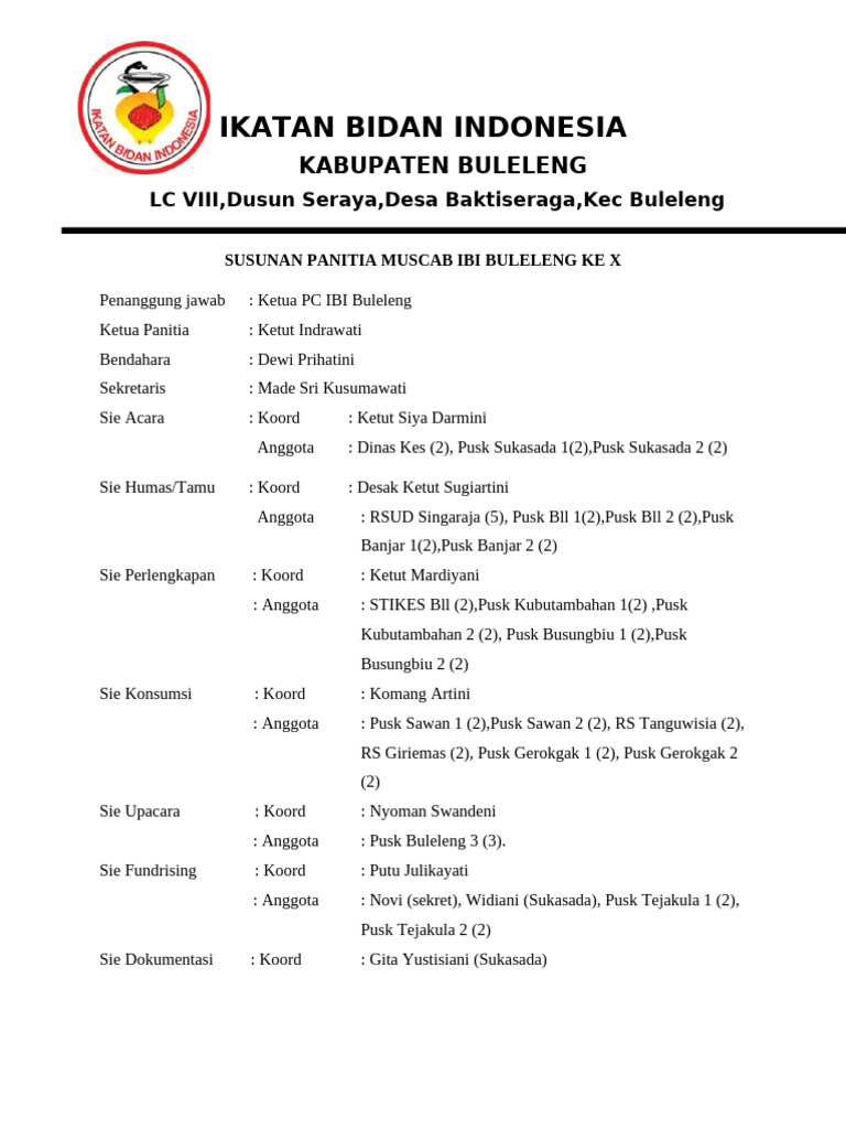 Susunan Panitia Muscab IBI Buleleng | PDF